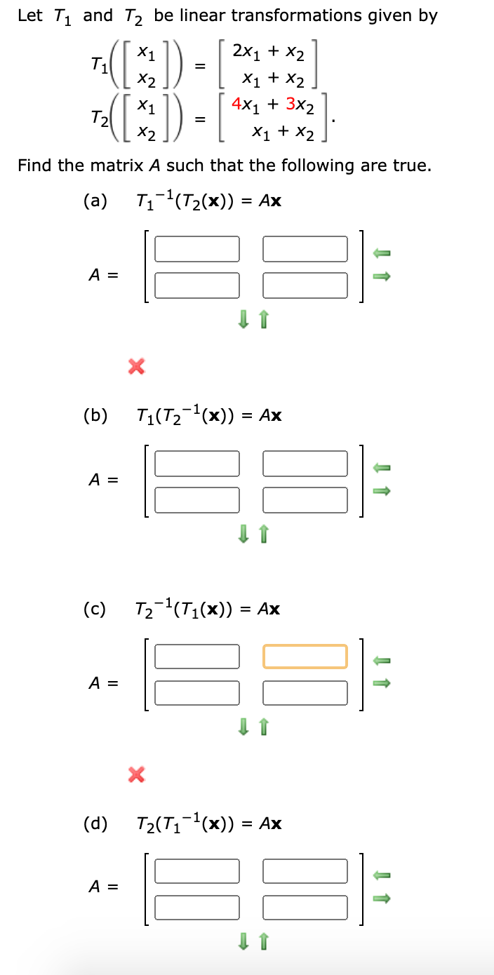 Solved Let T1 and T2 be linear transformations given by X2 | Chegg.com