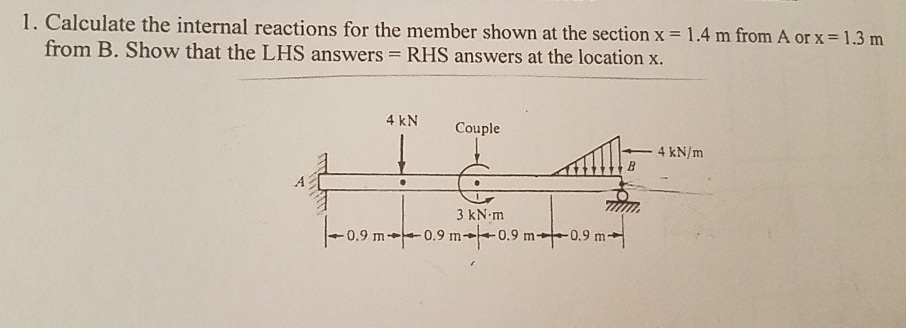 Solved 1. Calculate the internal reactions for the member | Chegg.com