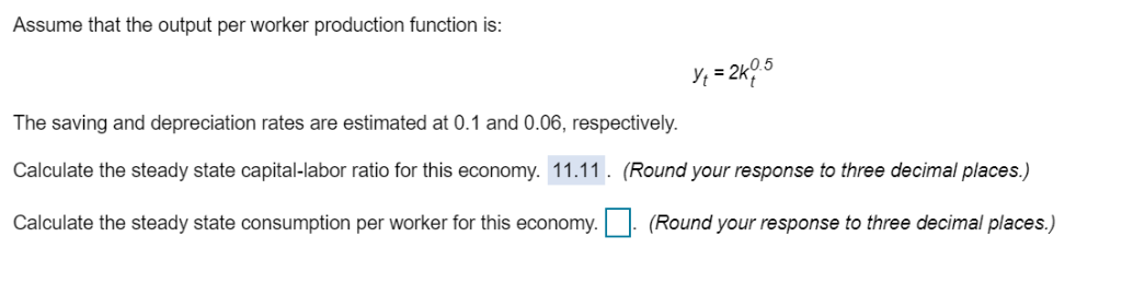 Solved Assume that the output per worker production function | Chegg.com