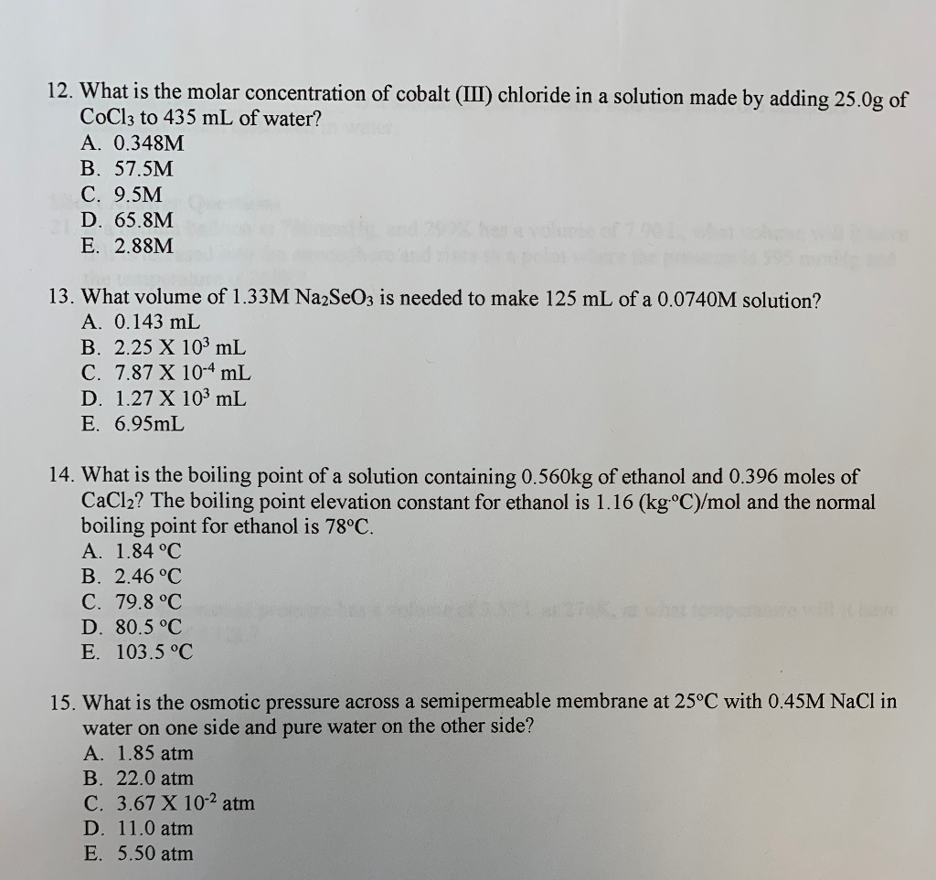 Solved 12. What is the molar concentration of cobalt (III) | Chegg.com