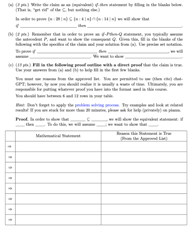Solved (a) ( 3 pts.) Write the claim as an (equivalent) | Chegg.com