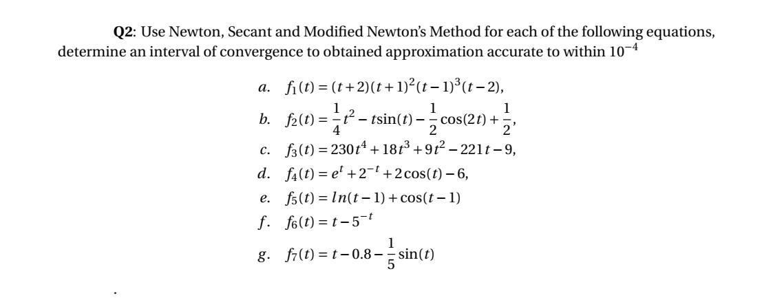 Q2: Use Newton, Secant and Modified Newton's Method | Chegg.com