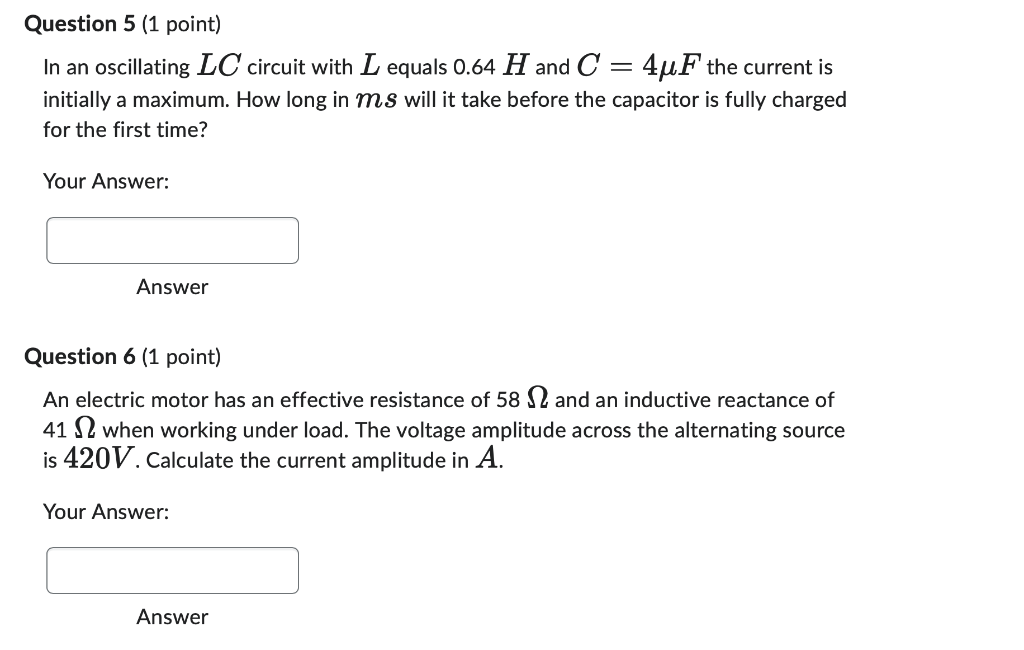 Solved In an oscillating LC circuit with L equals 0.64H and | Chegg.com
