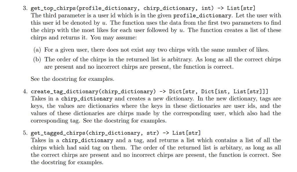 Solved 3. get_top chirps (profile_dictionary, chirp | Chegg.com