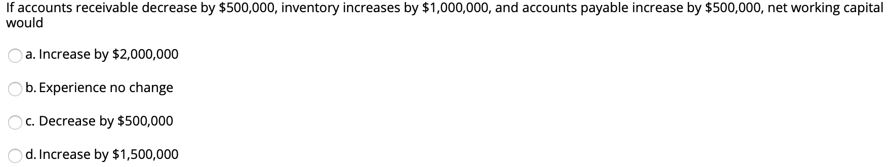 Solved If accounts receivable decrease by $500,000, | Chegg.com