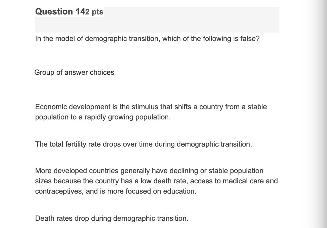 Solved Question 142 pts In the model of demographic | Chegg.com