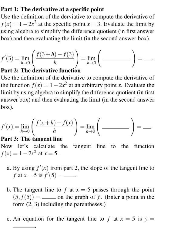 Solved Part 1: The derivative at a specific point Use the | Chegg.com