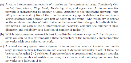 (a) A static interconnection network of n nodes can | Chegg.com