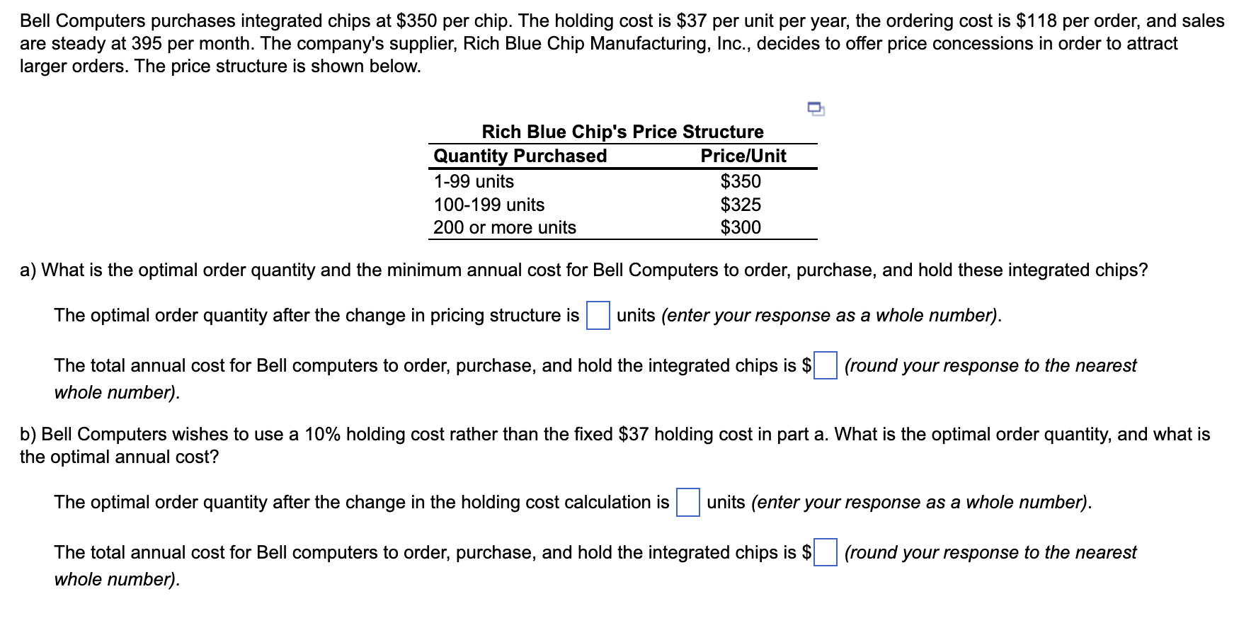 Solved Bell Computers purchases integrated chips at $350 per | Chegg.com