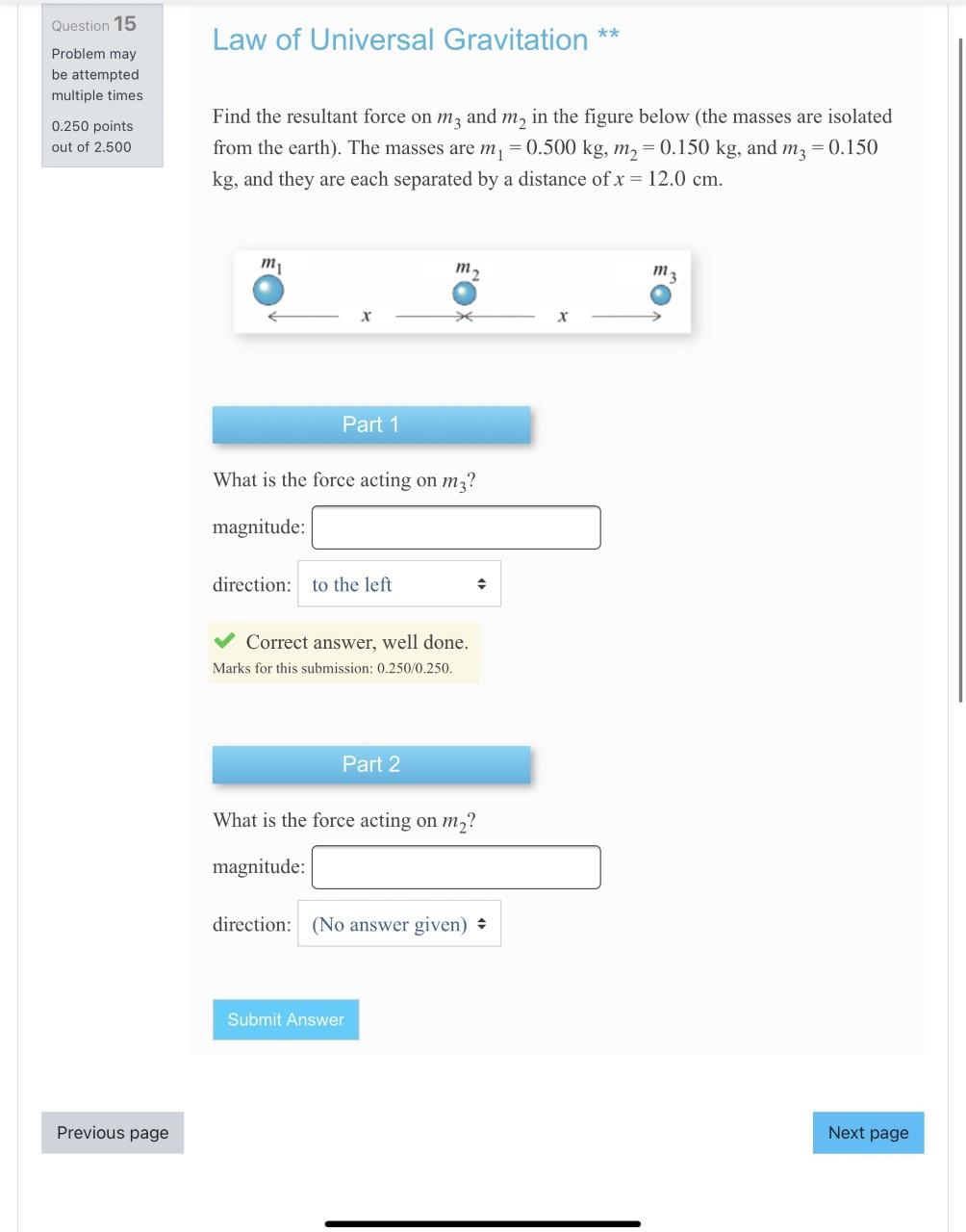 Solved Question 15 ** Law of Universal Gravitation Problem | Chegg.com