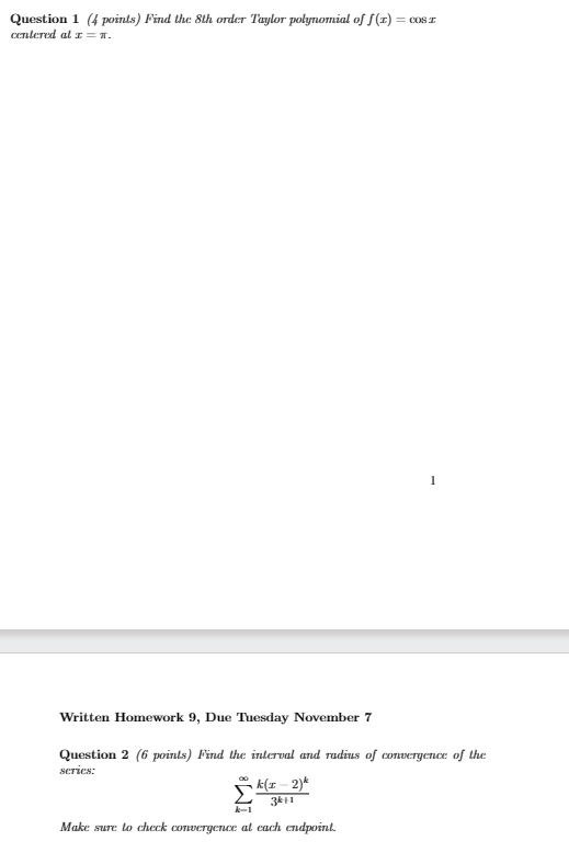 Solved Question 1 (4 poinls) Find the 8th order Taylor | Chegg.com