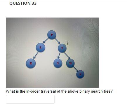 Solved QUESTION 33 1 T к S w What is the in-order traversal | Chegg.com
