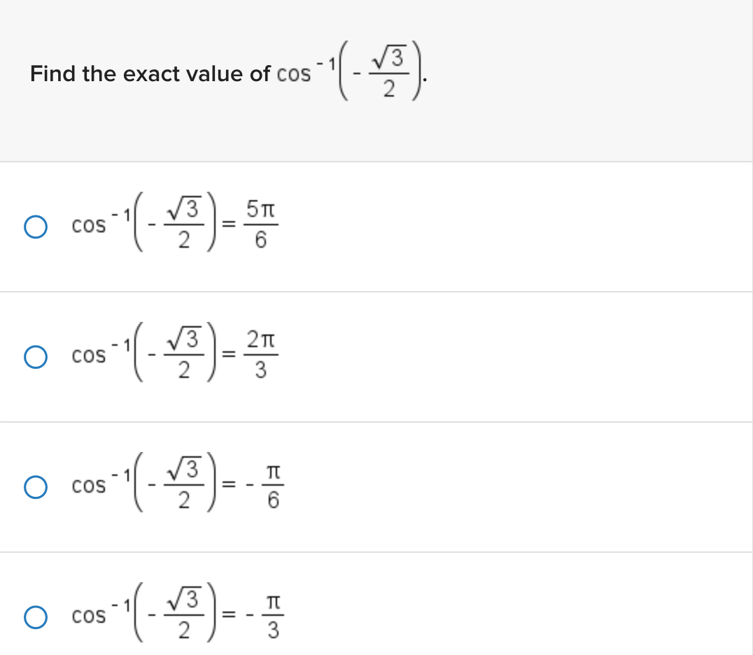 Solved d the exact value of cos−1(−23) cos−1(−23)=65π | Chegg.com
