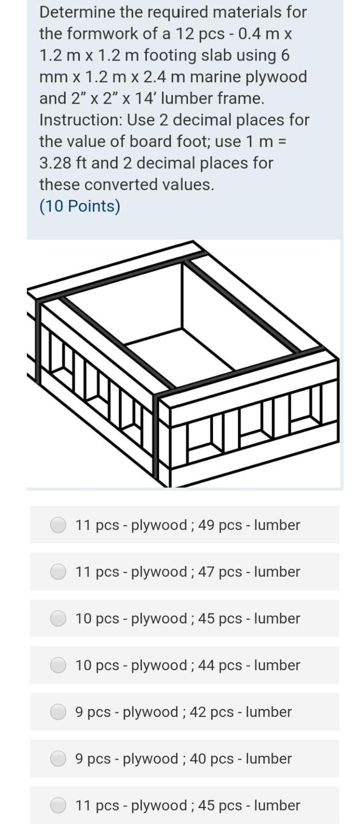 Solved Determine the required materials for the formwork of | Chegg.com