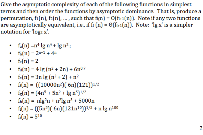 Give the asymptotic complexity of each of the | Chegg.com