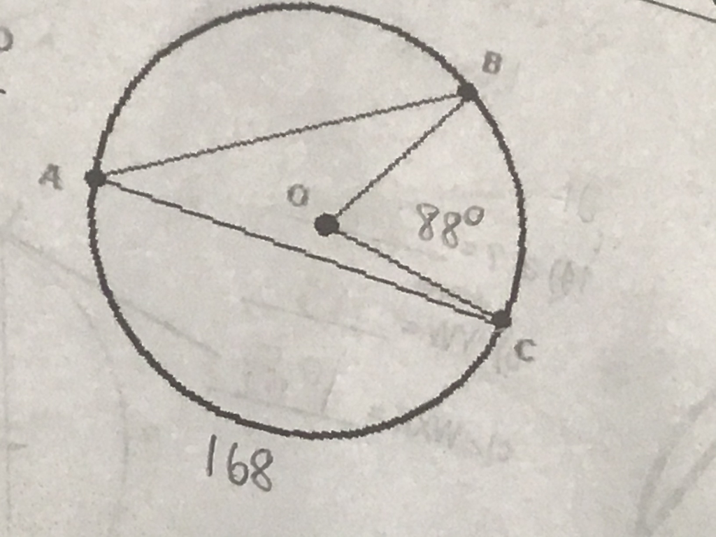 Solved If angle BOC = 88° and arc AC = 168°, what is the | Chegg.com