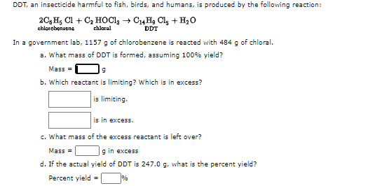 Solved DDT, an insecticide harmful to fish, birds, and | Chegg.com