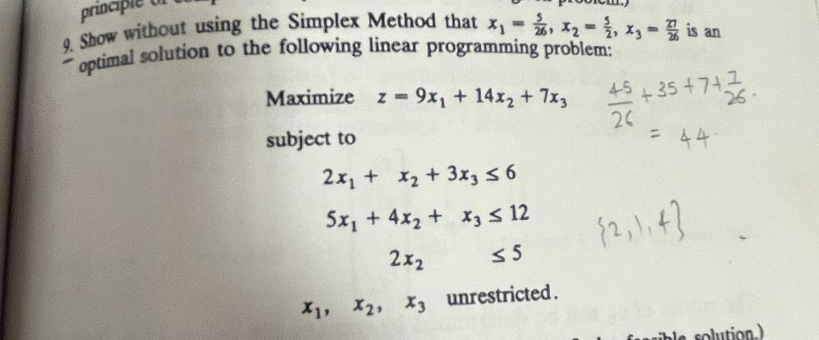 Solved 9. Show without using the Simplex Method that | Chegg.com