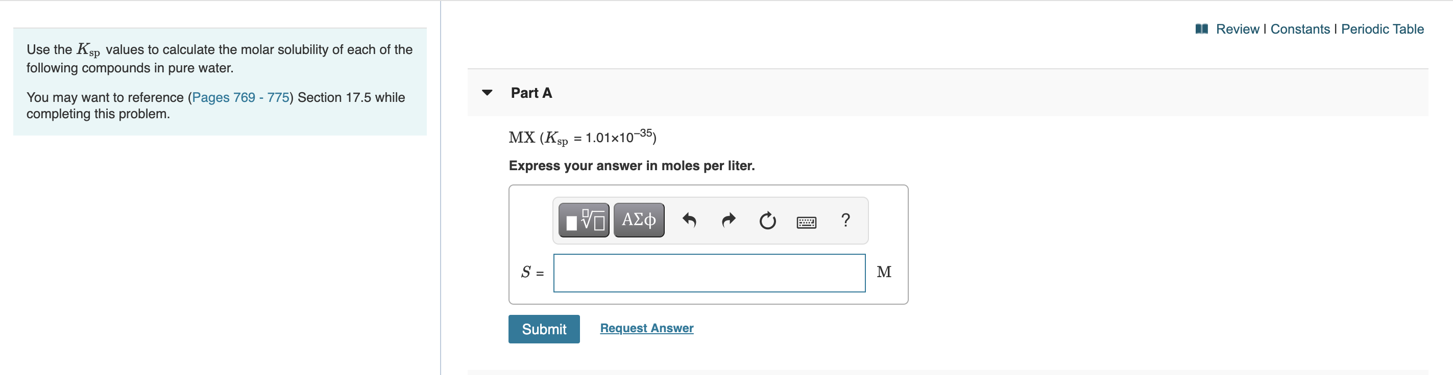 Solved II Review | Constants | Periodic Table Use the Ksp | Chegg.com