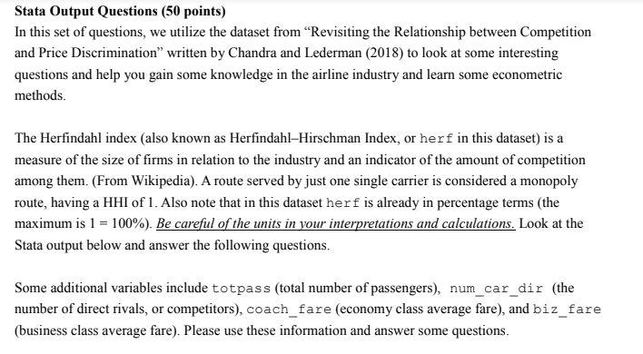 Solved Stata Output Questions (50 points) In this set of | Chegg.com