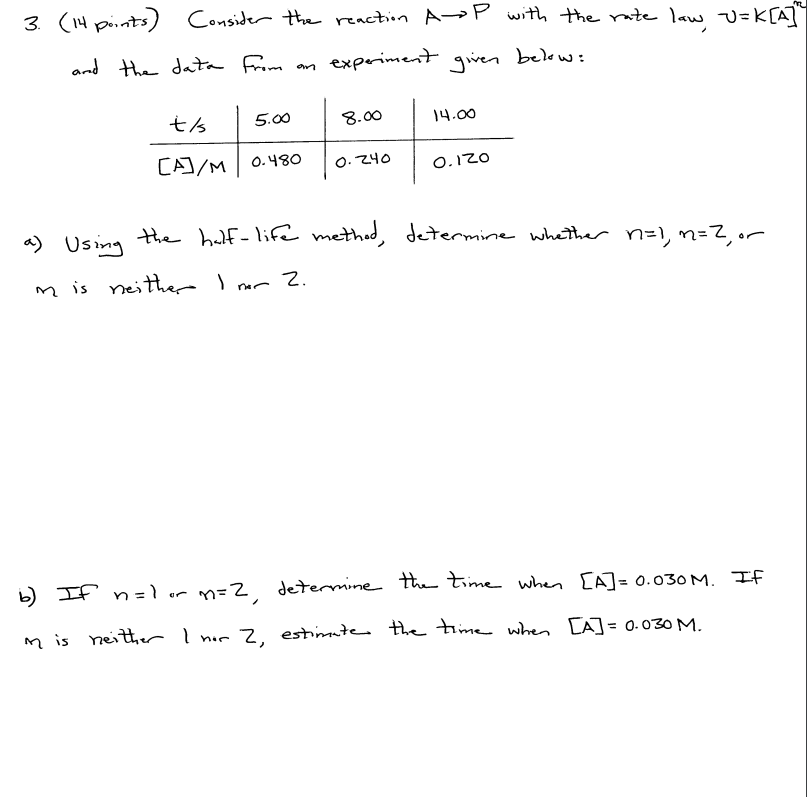Solved 3. (14 points) Consider the reaction A→P with the | Chegg.com