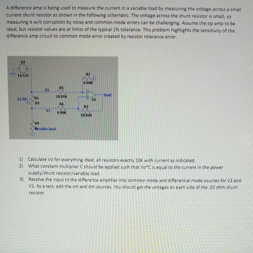 Solved A difference amp is being used to measure the current | Chegg.com