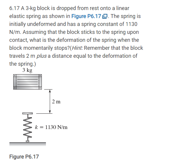 Solved 6.17 A 3-kg block is dropped from rest onto a linear | Chegg.com