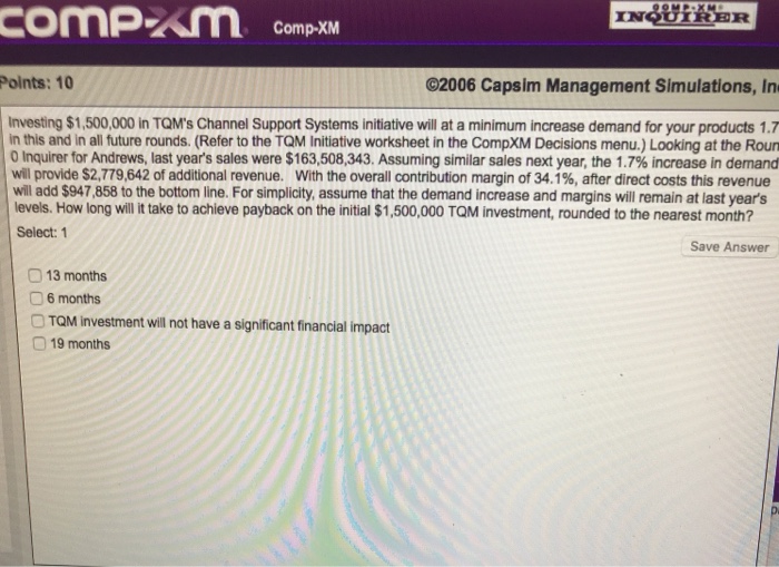 Solved Comp-XM Points: 10 02006 Capsim Management | Chegg.com