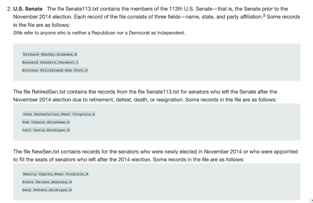 Solved 2. U.S. Senate The file Senate 113.txt contains the | Chegg.com