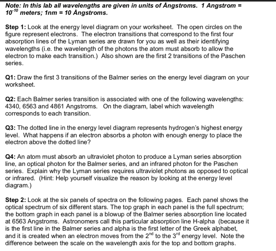 Solved Spectral Classification Worksheet Energy Levels for | Chegg.com