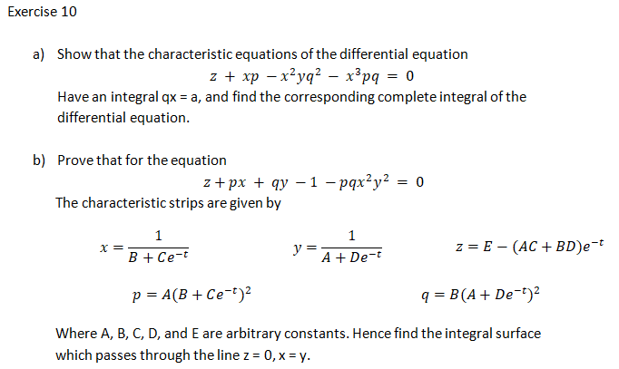 Exercise 10 a) Show that the characteristic equations | Chegg.com