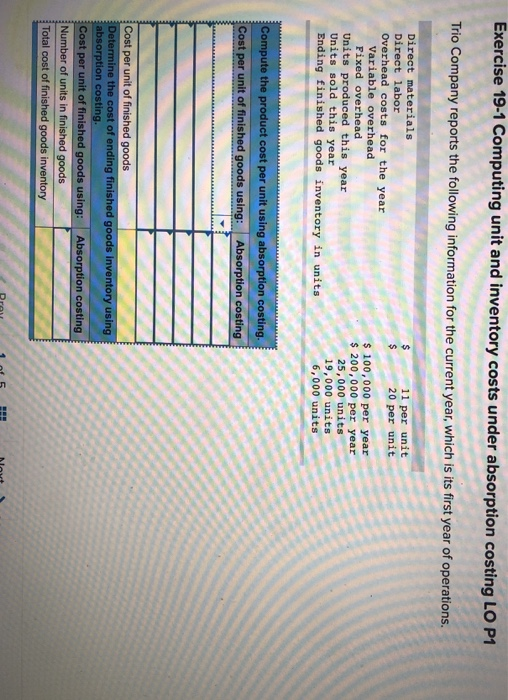Solved Exercise 19-1 Computing unit and inventory costs | Chegg.com Solved Exercise 19-1 Computing unit and inventory costs | Chegg.com