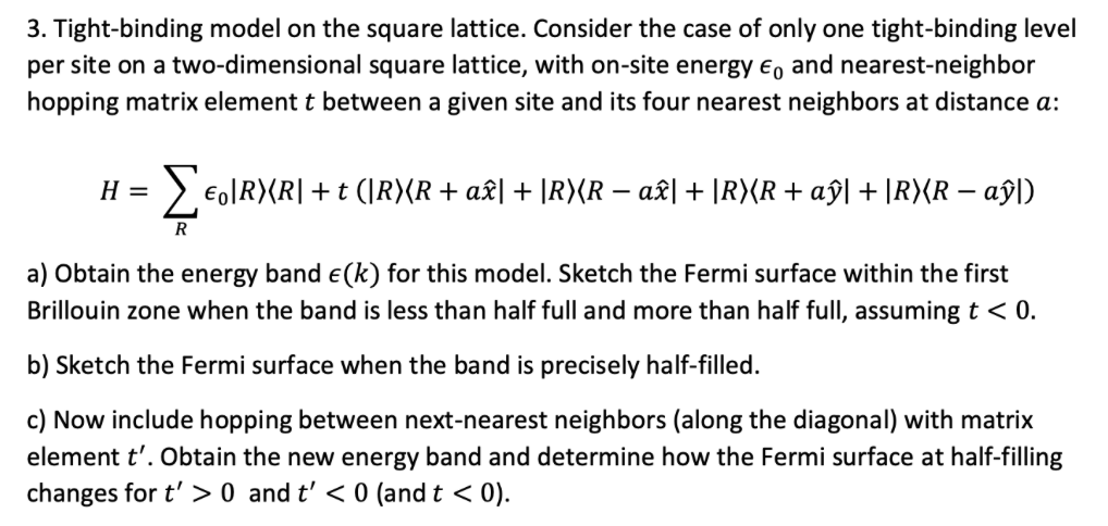 Solved 3. Tight-binding model on the square lattice. | Chegg.com