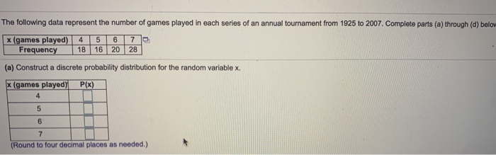 Solved The following data represent the number of games | Chegg.com