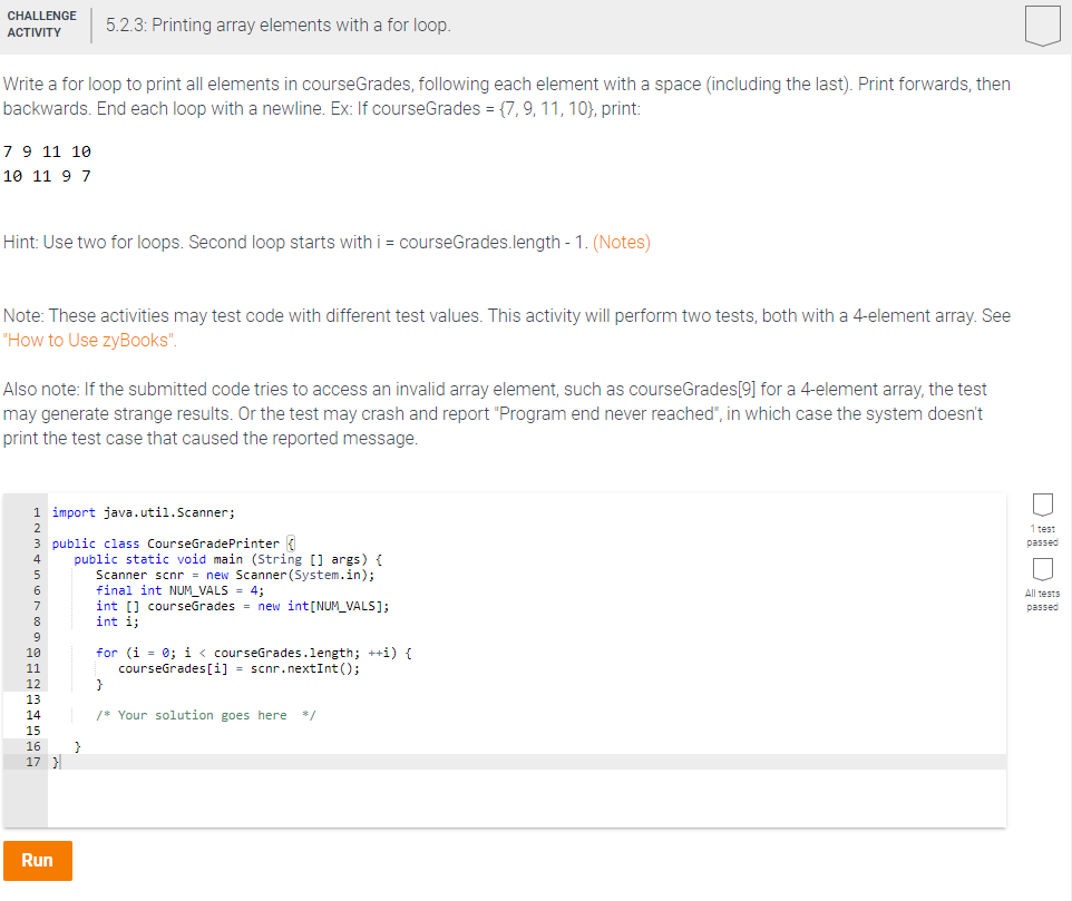 Solved CHALLENGE ACTIVITY 5.2.3: Printing array elements | Chegg.com