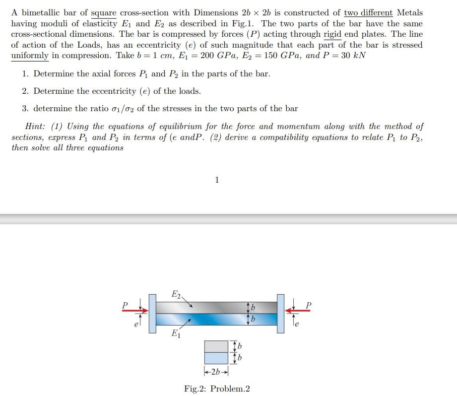 Solved A bimetallic bar of square cross-section with | Chegg.com