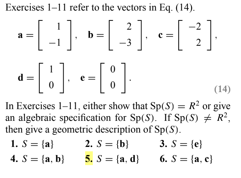 Solved Exercises 1-11 refer to the vectors in Eq. (14). | Chegg.com