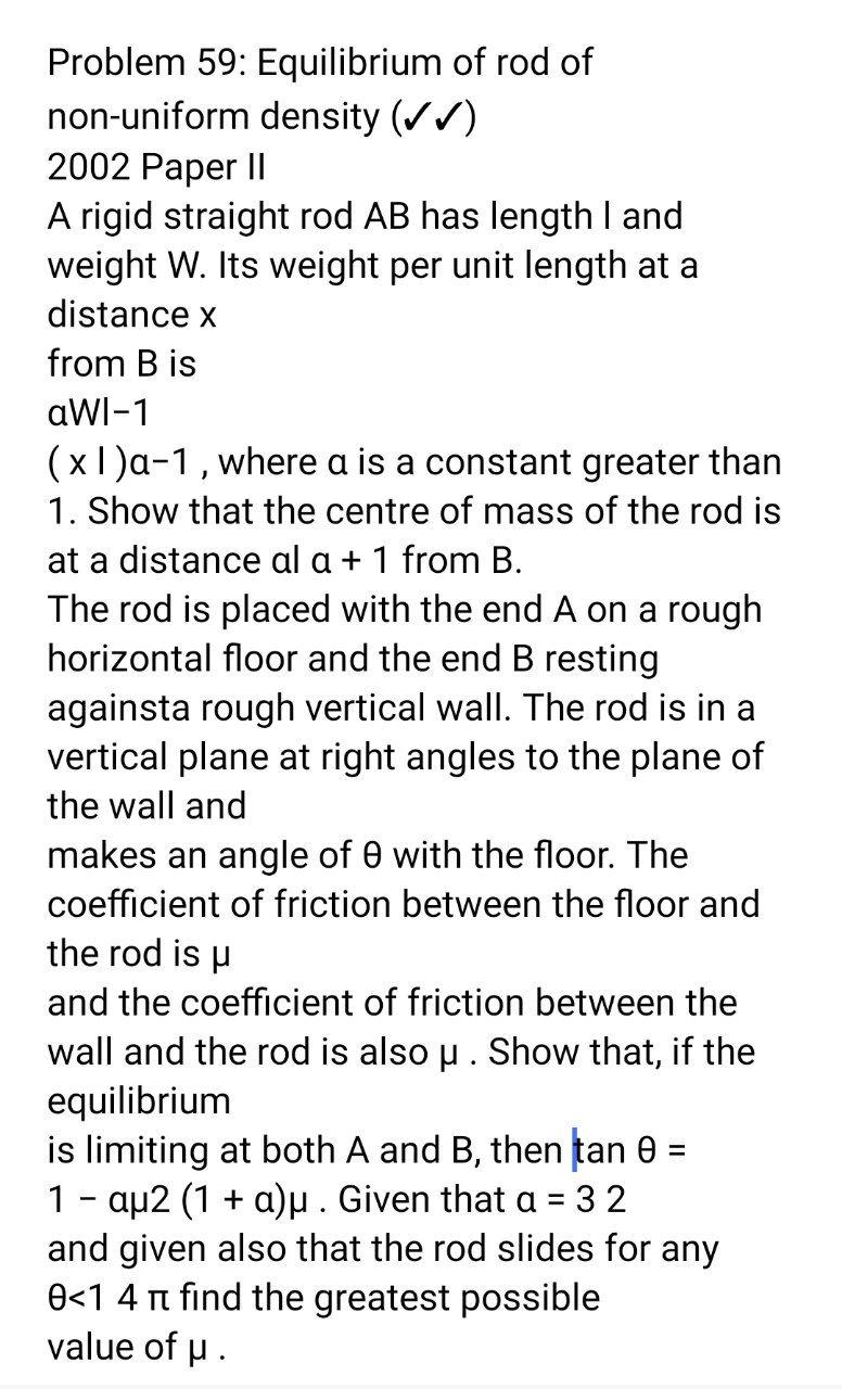 Solved Problem 59: Equilibrium of rod of non-uniform density | Chegg.com