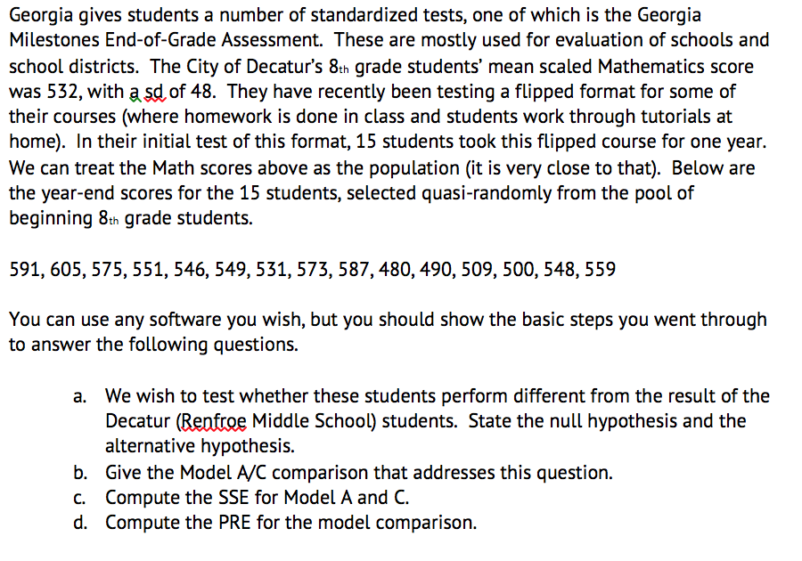 Solved Georgia gives students a number of standardized | Chegg.com