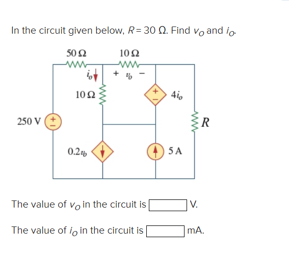 Solved In the circuit given below, R=30Ω. ﻿Find vO ﻿and | Chegg.com