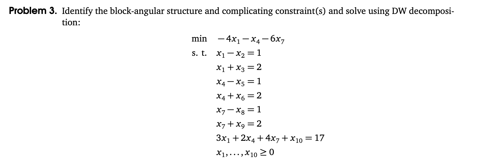 Solved Problem 3. Identify the block-angular structure and | Chegg.com