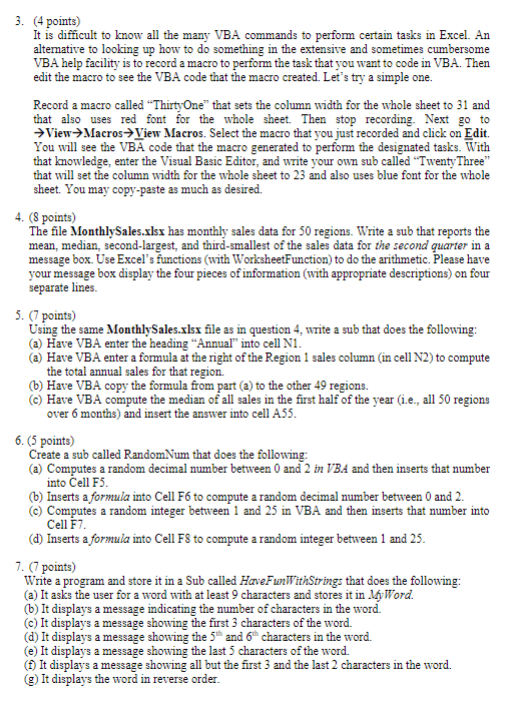 Solved 1. (4 points) Open a workbook, get into the VBE, | Chegg.com