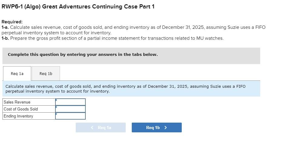 Solved Required information RWP6-1 (Algo) Great Adventures | Chegg.com