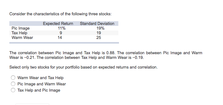 Solved the characteristics of the Expected Return Standard | Chegg.com