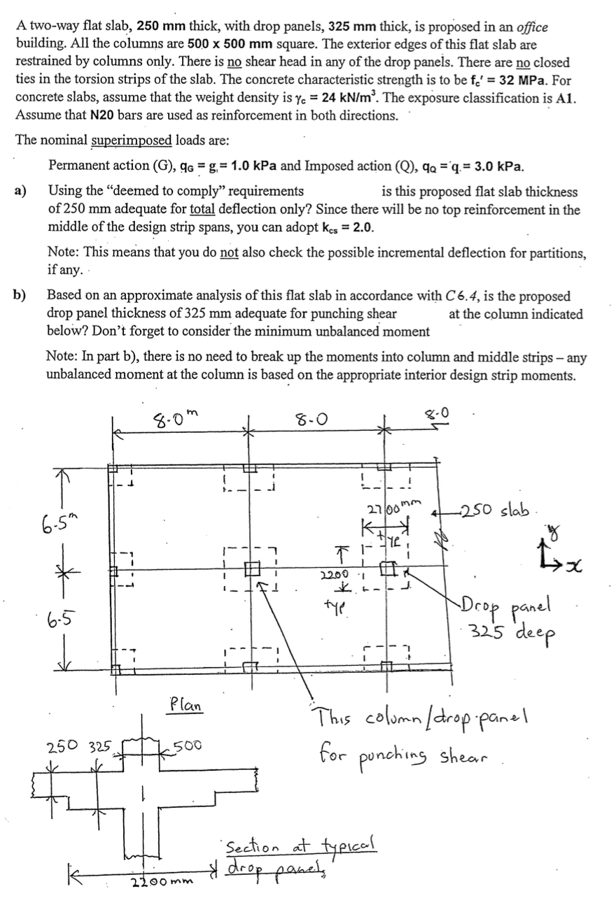 A two-way flat slab, 250 mm thick, with drop panels, | Chegg.com