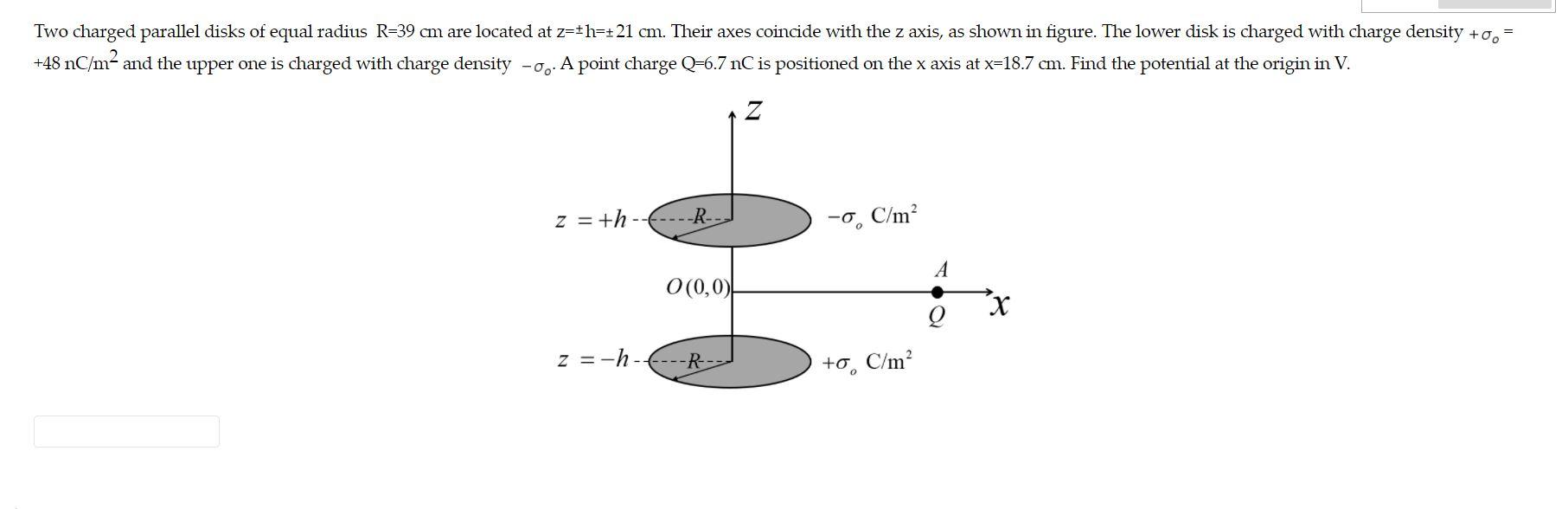 Solved Two charged parallel disks of equal radius R=39 cm | Chegg.com