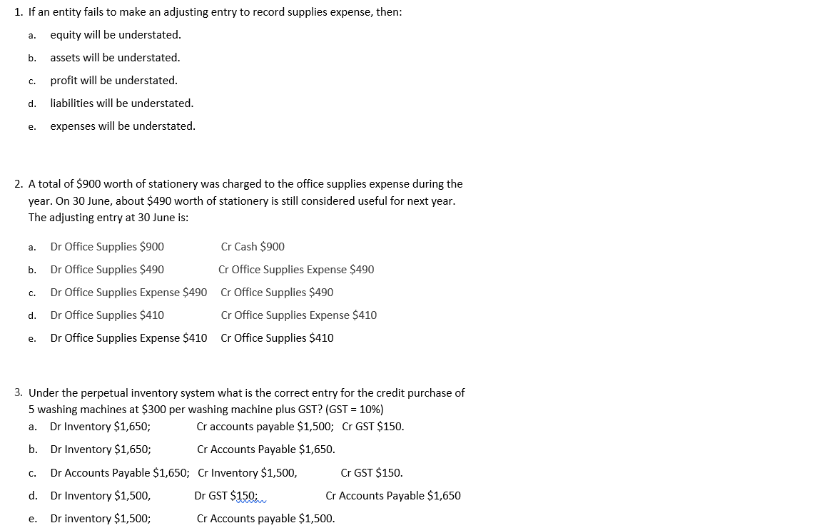 Solved a. 1. If an entity fails to make an adjusting entry | Chegg.com