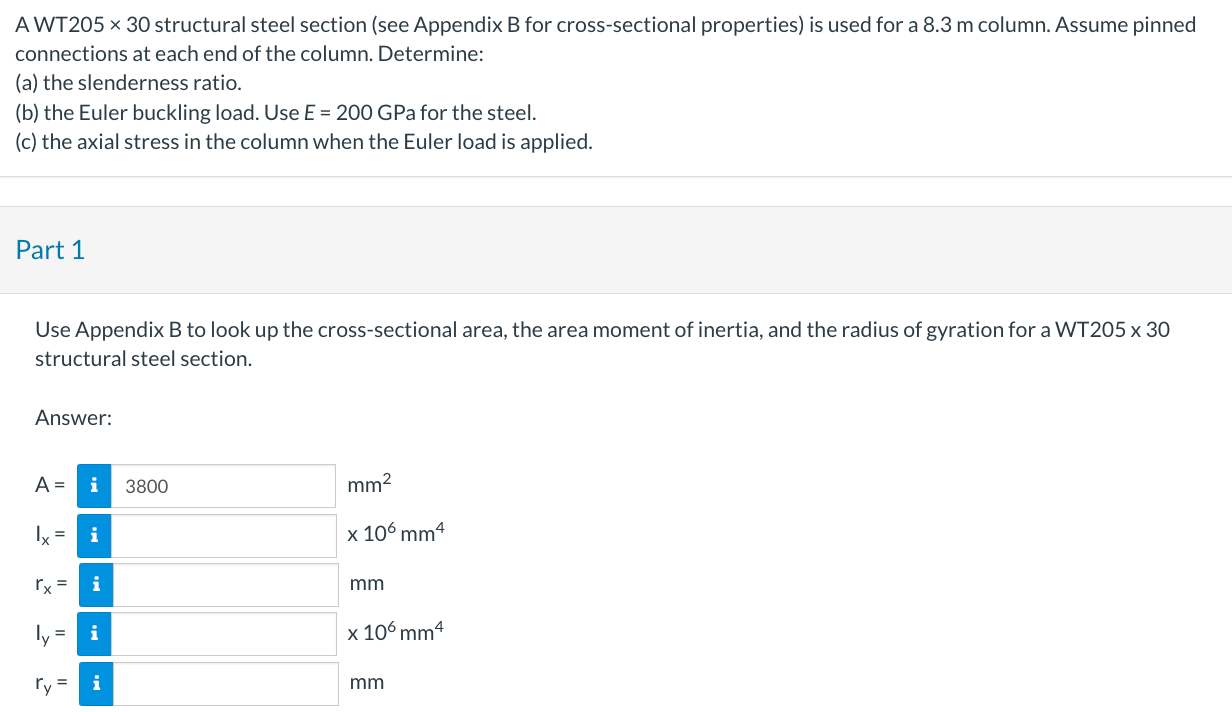 Solved A WT 205×30 structural steel section (see Appendix B | Chegg.com