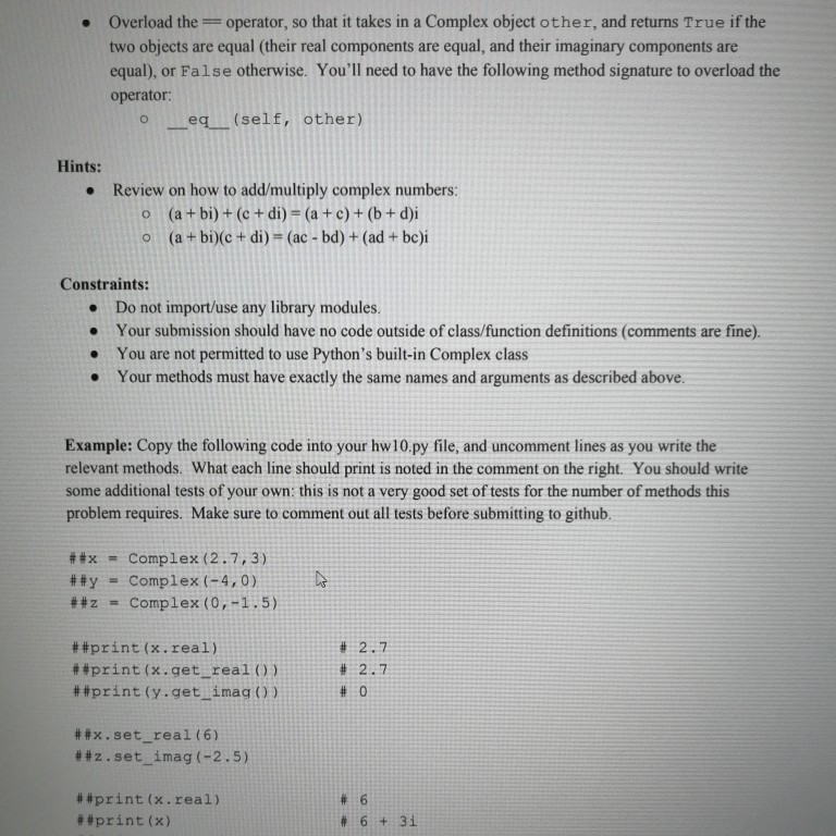 Solved The Complex class must include the following: init | Chegg.com