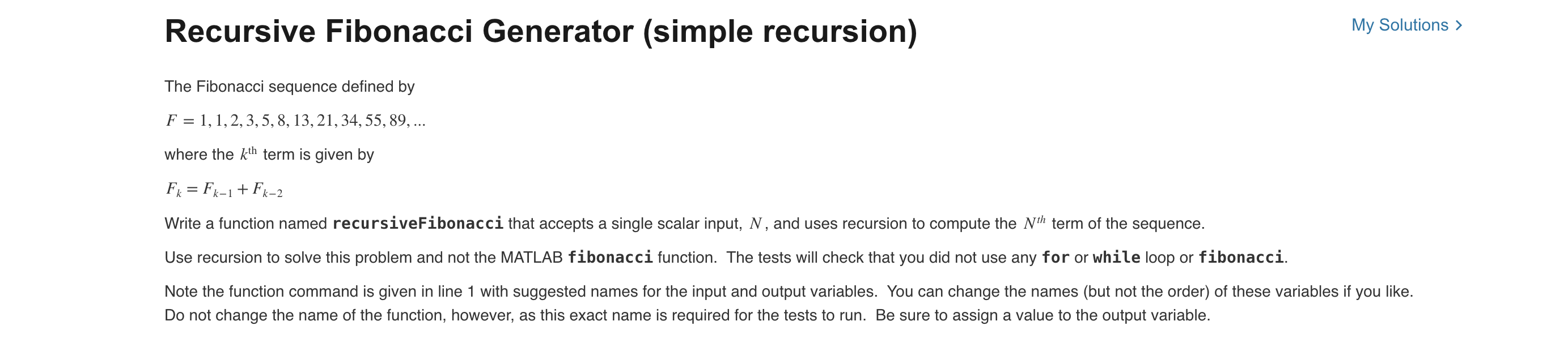 Solved Recursive Fibonacci Generator (simple recursion) My | Chegg.com
